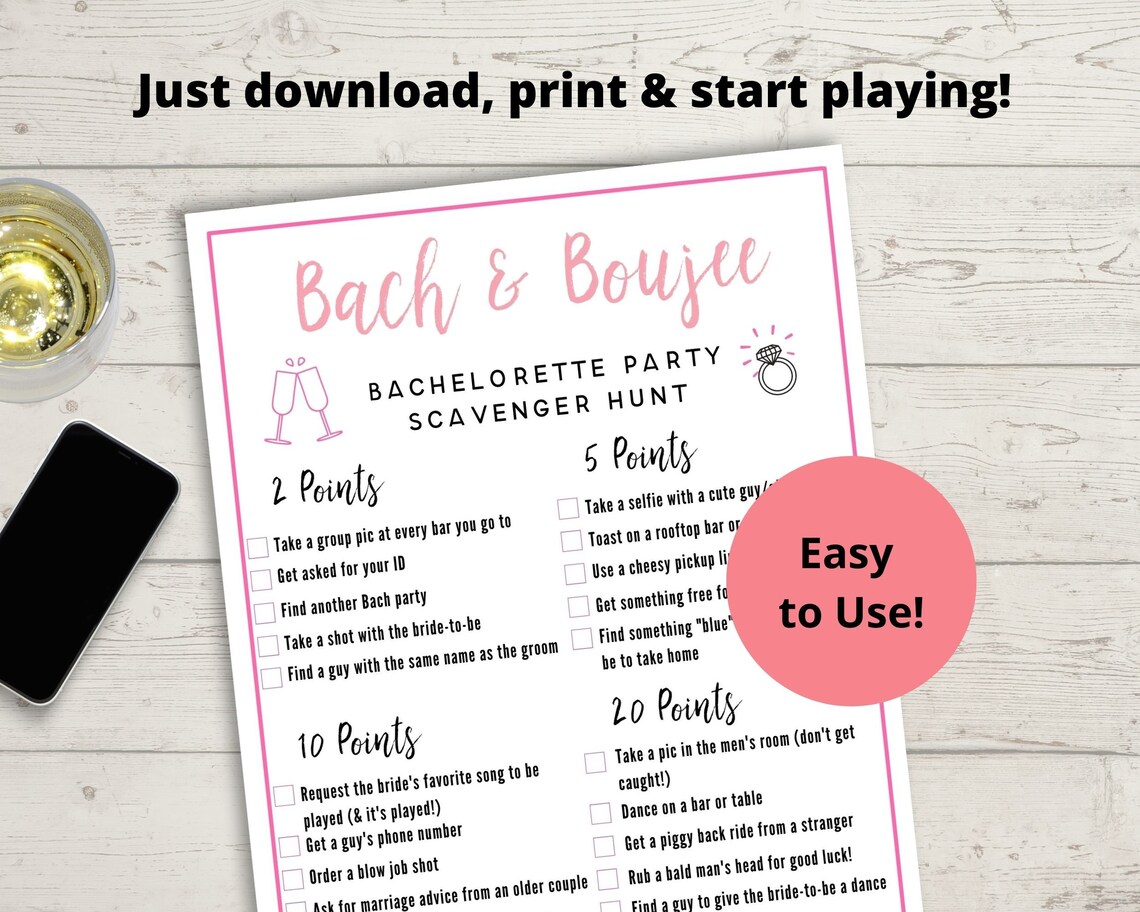 Bach and Boujee Bachelorette Party Scavenger Hunt Game - Printable Bach ...