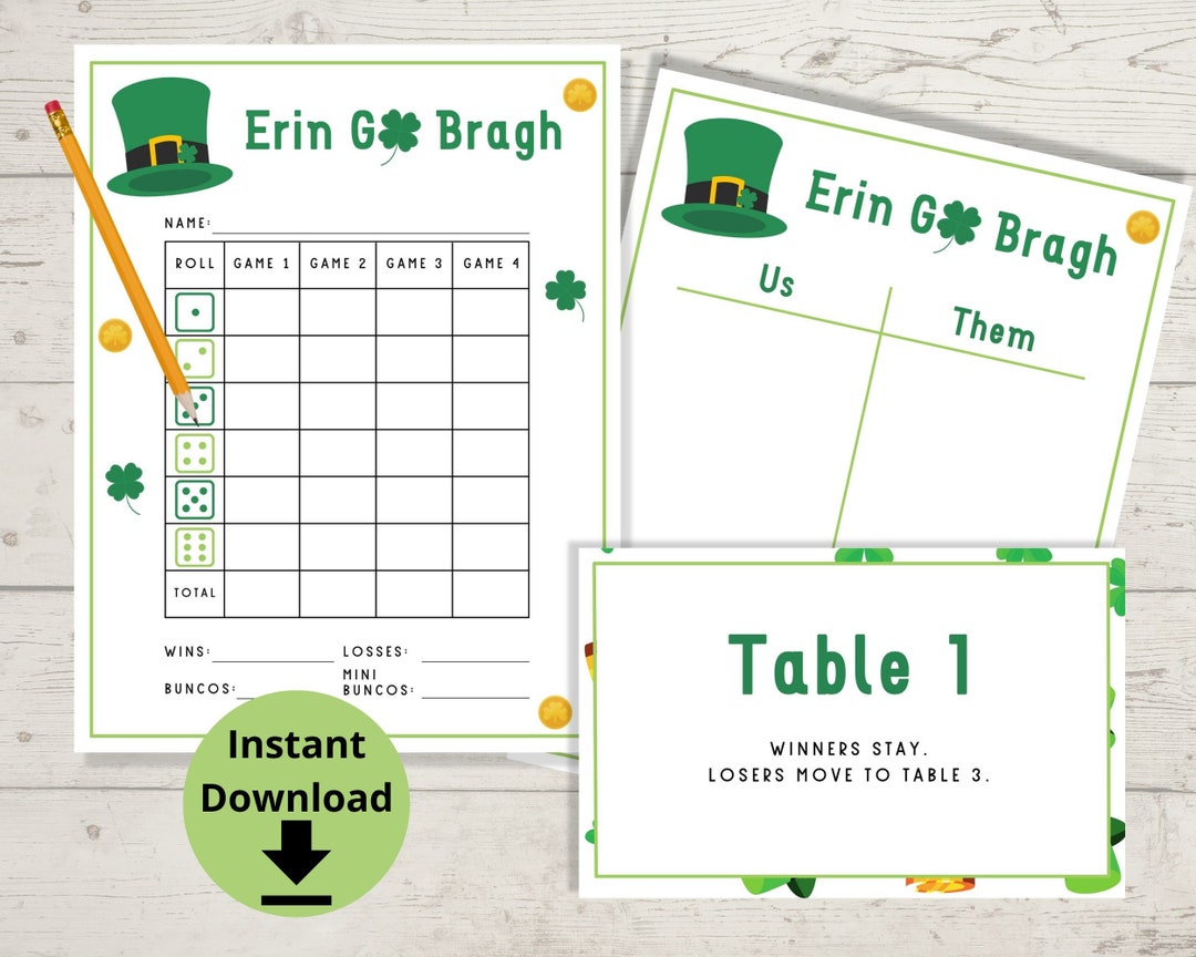 St. Patrick's Day Bunco - March Bunco Printables, Erin Go Bragh Bunco ...