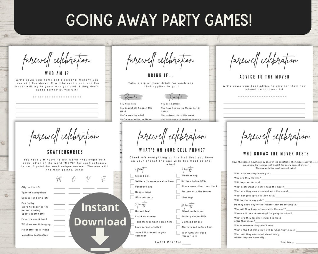 Going Away Party Games - Farewell Party Bundle, Moving Party Printable ...