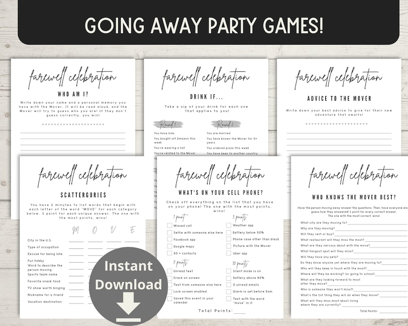 Going Away Party Games - Farewell Party Bundle, Moving Party Printable ...