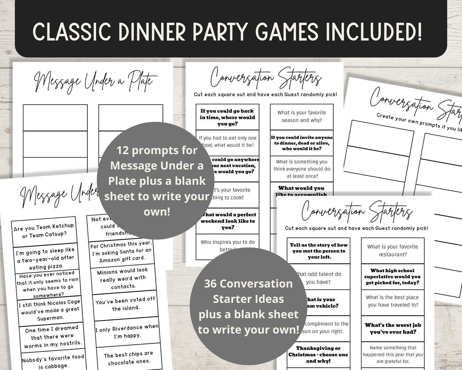 Dinner Party Games - Icebreaker Game, Adult Dinner Game, Message Under ...