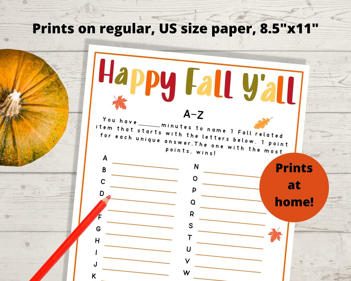 Fall Games A-Z Game Kids Word Game Fall Activity for - Etsy