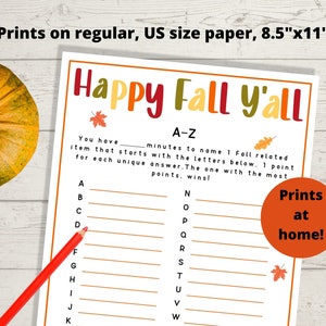 Fall Games - A-Z Game, Kids Word Game, Fall Activity for Children ...