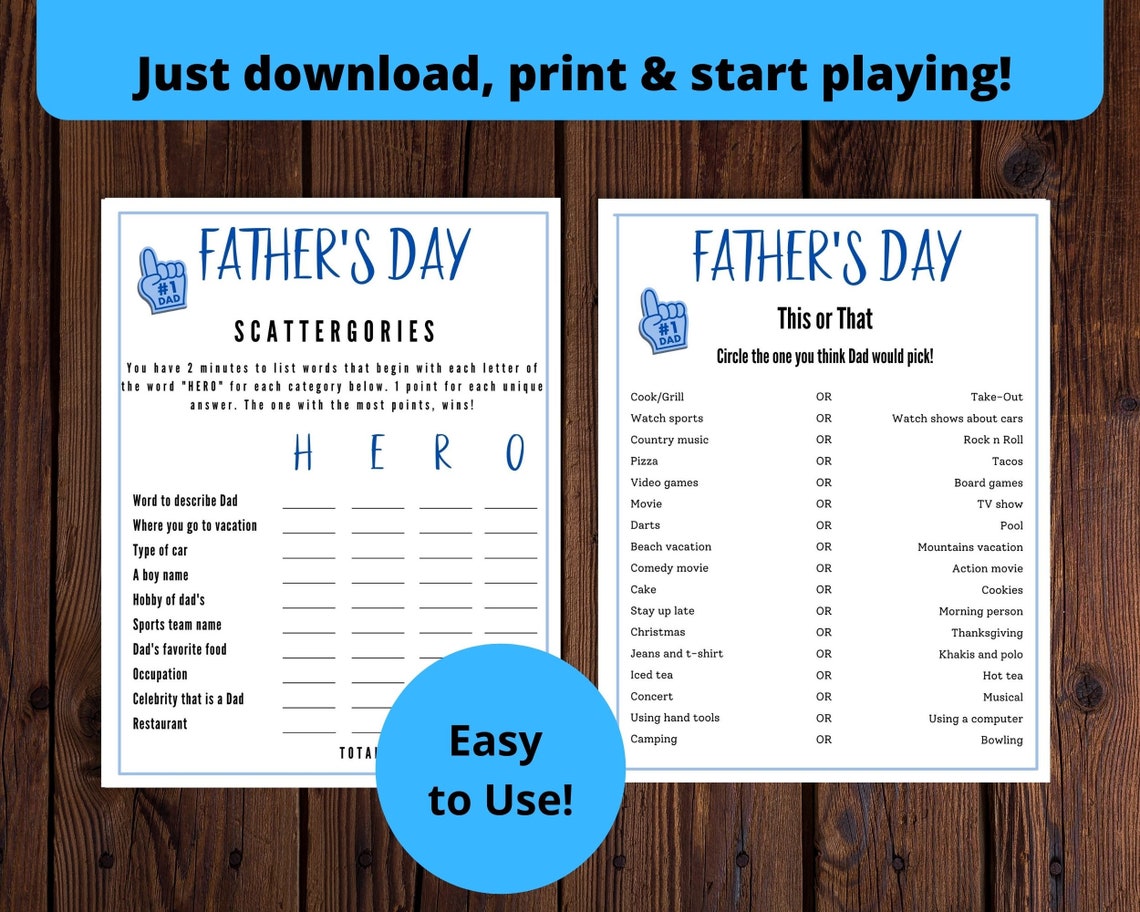 Fathers Day Games Printable Fathers Day Game Bundle - Etsy