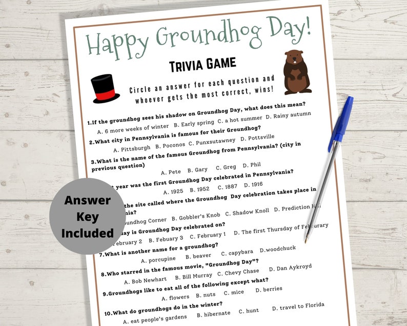 Groundhog Day Trivia Game Groundhog Day Activity, Ground Hog Day Quiz ...