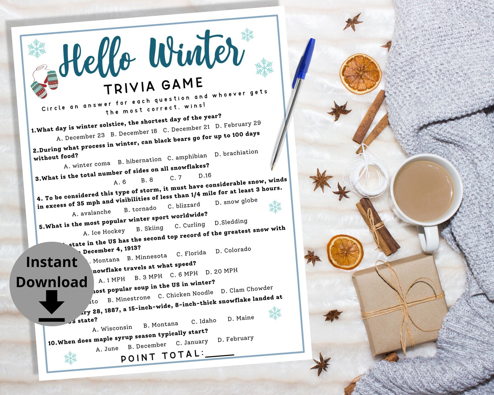 Winter Trivia Game Fun Winter Activity, Winter Icebreaker, Printable ...