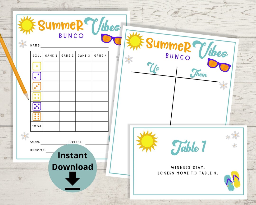Summer Bunco - Vacation Bunco Printables, Bunco Game, Bunco Table ...