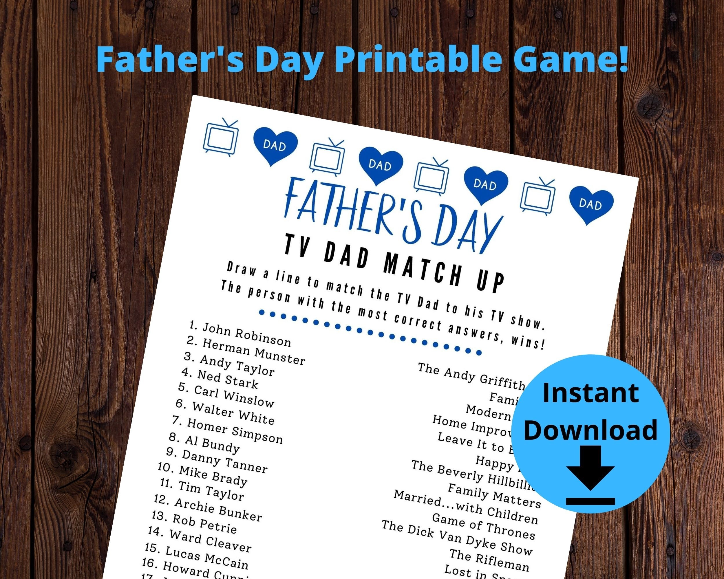 Father's Day Game, Father's Day Trivia Game, Dad's Day Game, Match up ...