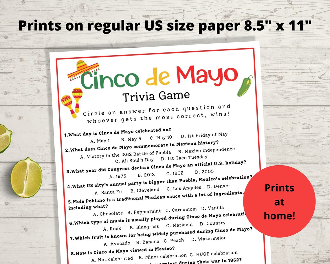 Cinco De Mayo Trivia - Cinco De Mayo Game, Cinco De Mayo Party Game ...