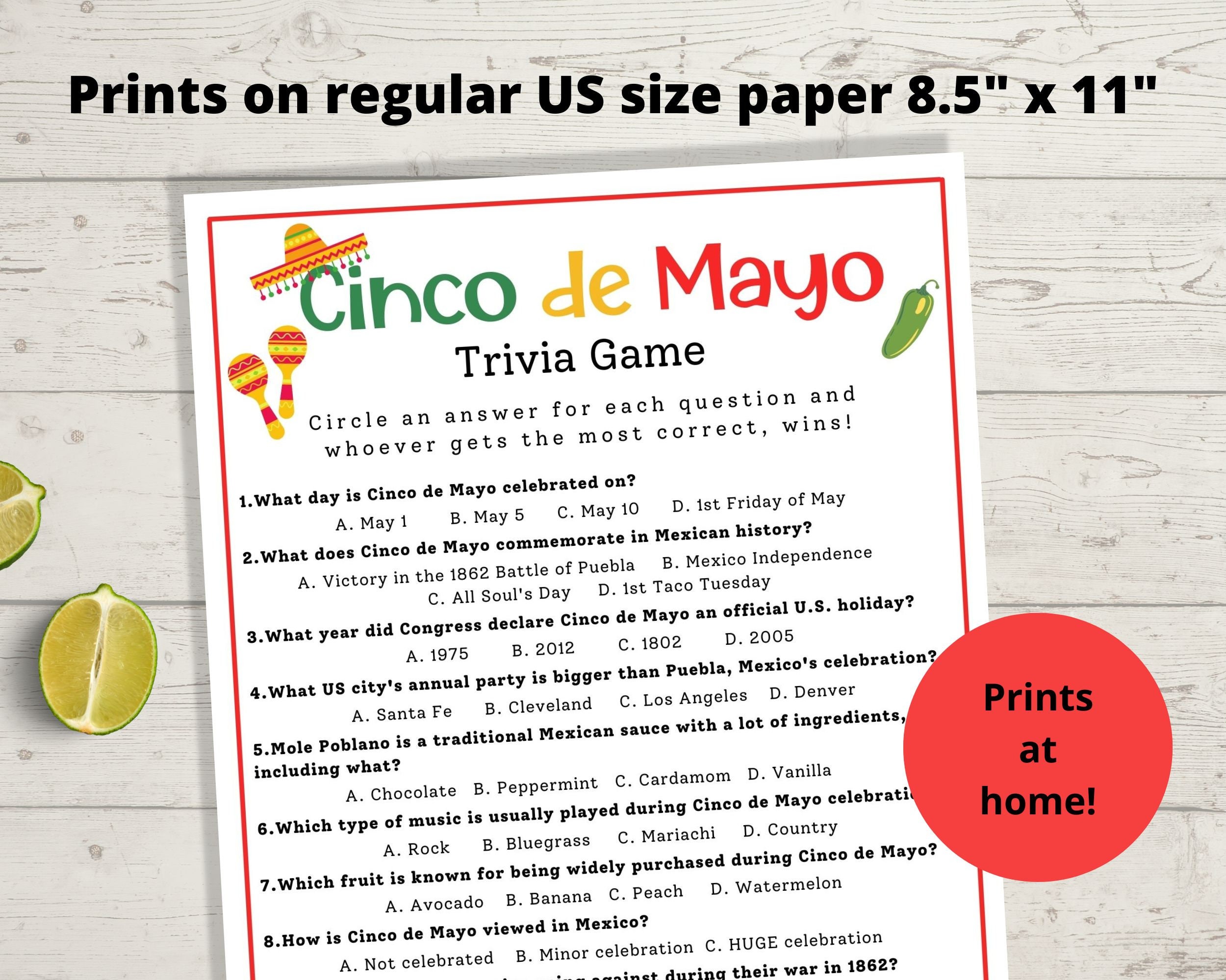 Cinco De Mayo Trivia - Cinco De Mayo Game, Cinco De Mayo Party Game ...