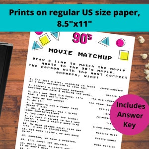 90's Movie Matchup Trivia Game - 90s Themed Birthday Game, 1990s Party ...