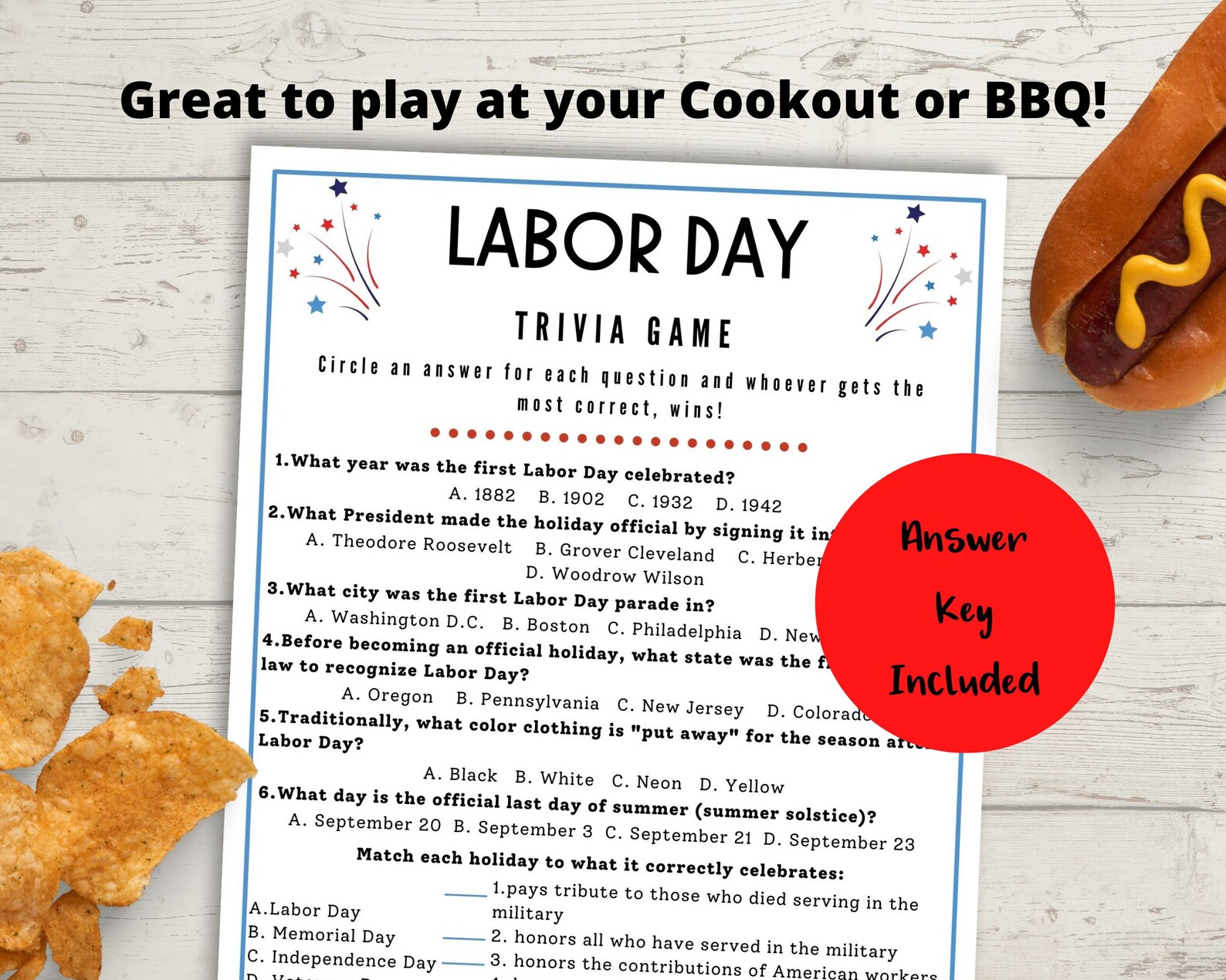 Labor Day Trivia Game - Labor Day Games, Labor Day Quiz - Etsy