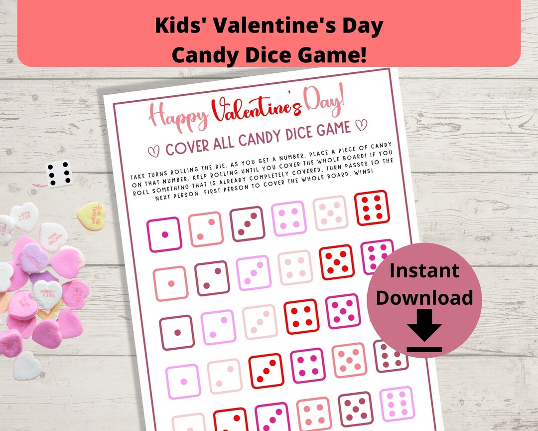 Valentine's Day Cover All Candy Dice Kid's Game - Valentine Dice Game ...