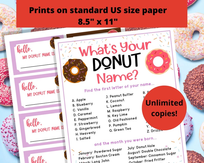 What's Your Donut Name Game - Name Generator, Donut Birthday Party ...