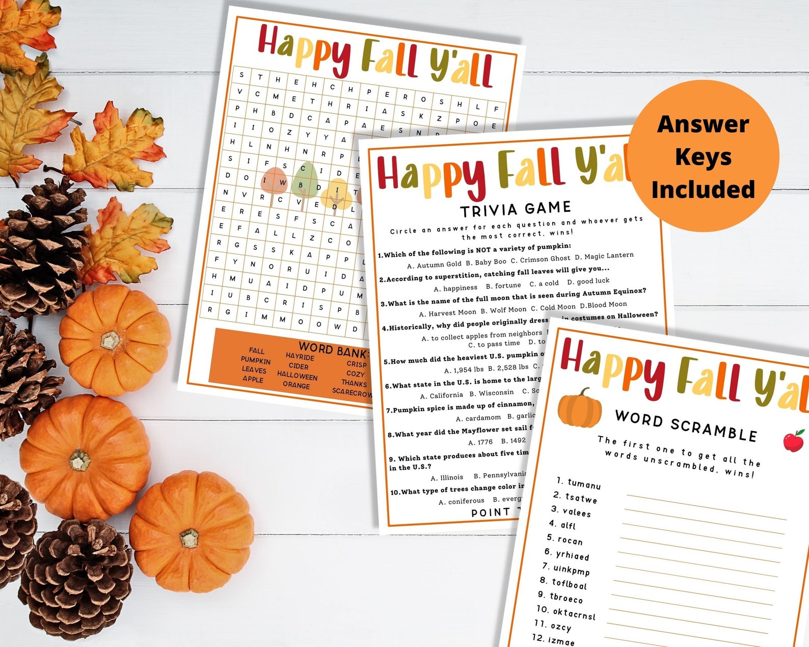 Fall Game Bundle Autumn Games Bundle, Fall Activites for Kids and ...