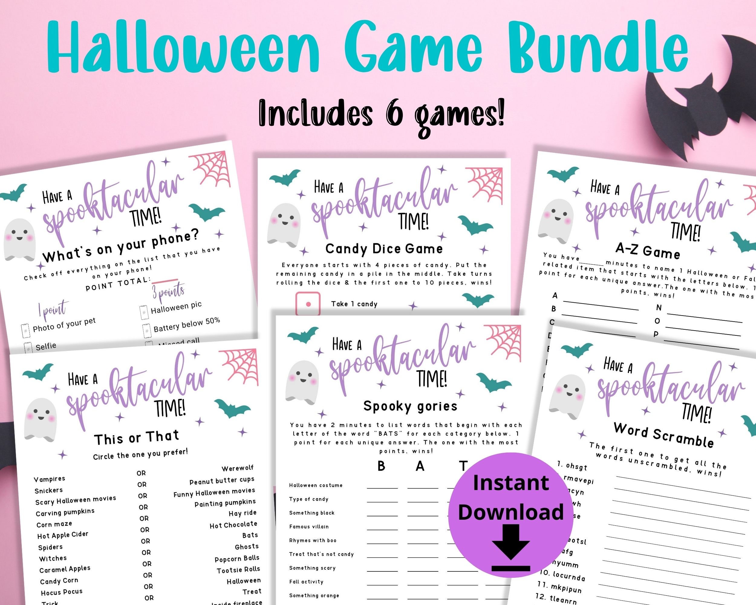 Pastel Halloween Games Pink Halloween Game Bundle Kids - Etsy