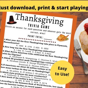 Thanksgiving Trivia Party Game - Thanksgiving Printable Game ...