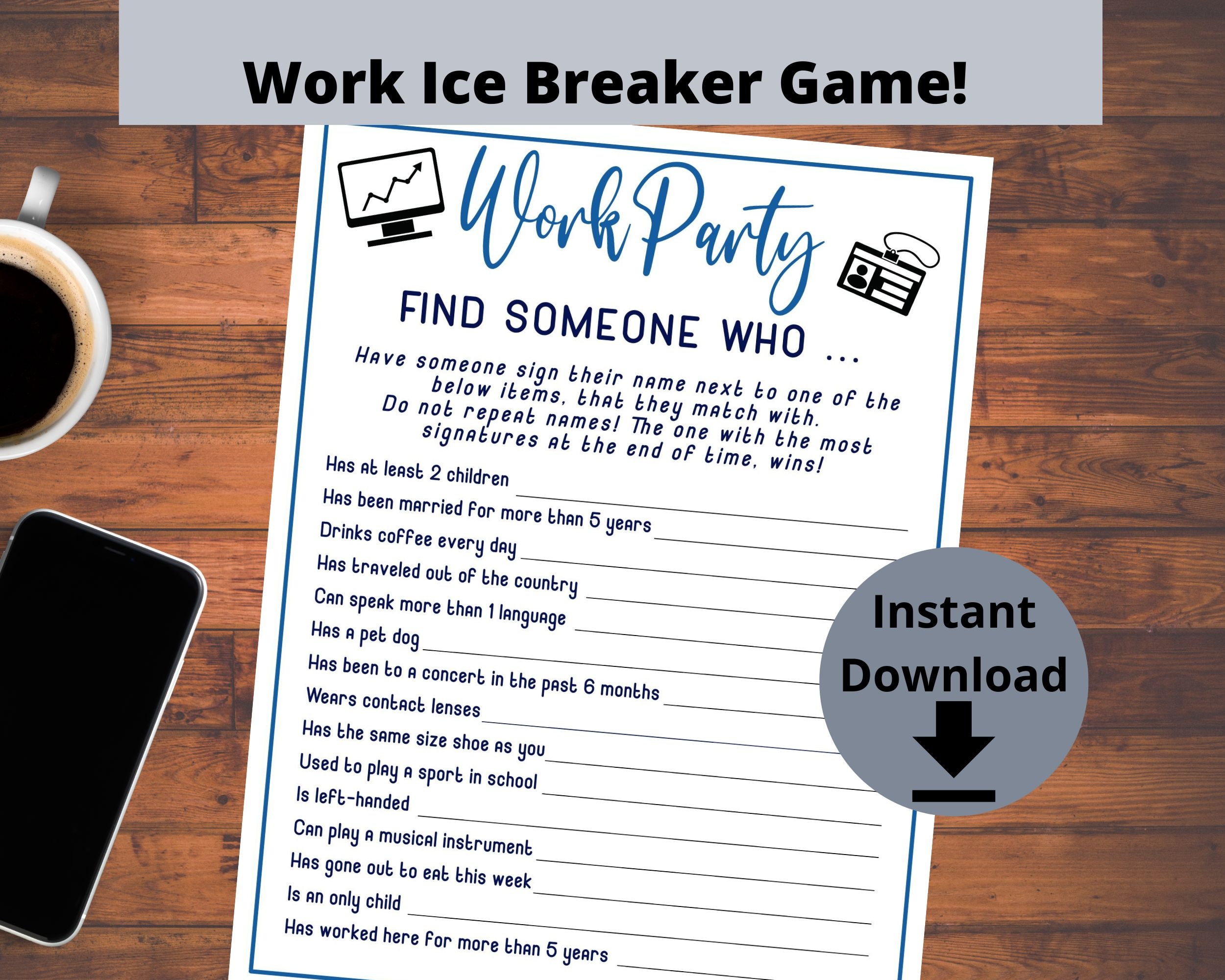 Office Party Game Work Party Game, Find Someone Who, Team Building Game ...