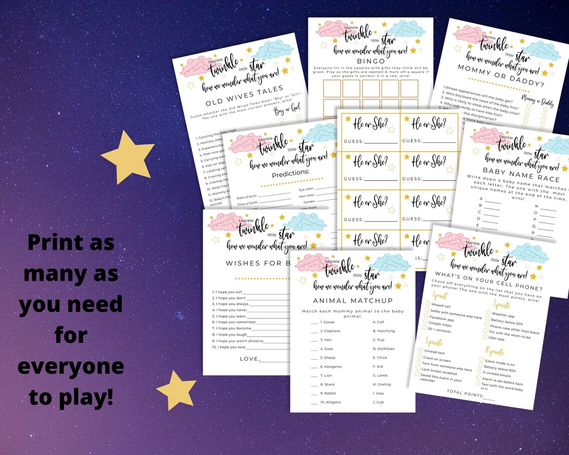 Gender Reveal Games Twinkle Twinkle Little Star Gender - Etsy
