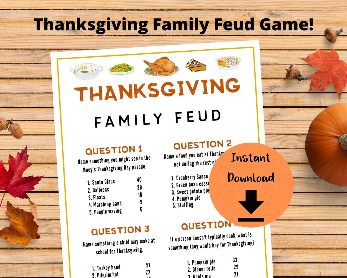 Thanksgiving Day Family Feud Trivia Game Friendsgiving - Etsy