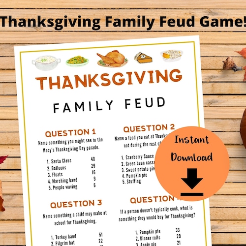 Thanksgiving Day Family Feud Trivia Game Friendsgiving - Etsy