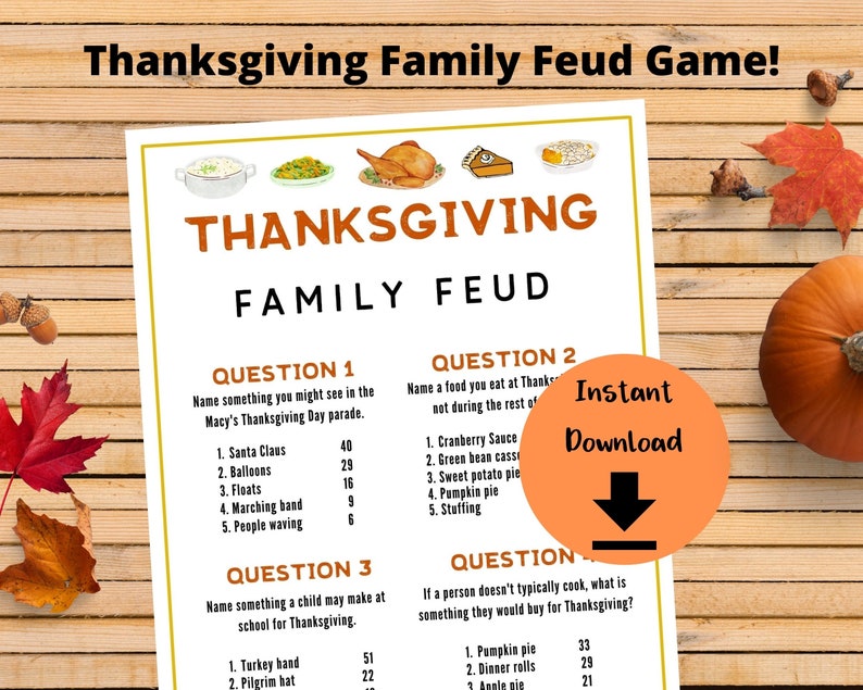 Thanksgiving Day Family Feud Trivia Game - Friendsgiving Games, Turkey ...