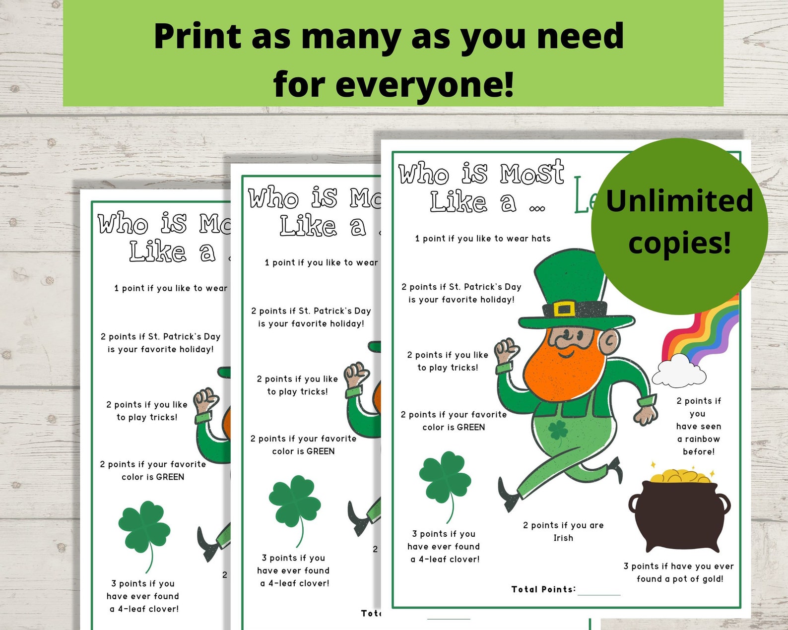Who is Most Like a Leprechaun Game Leprechaun Game, St Patricks Day ...