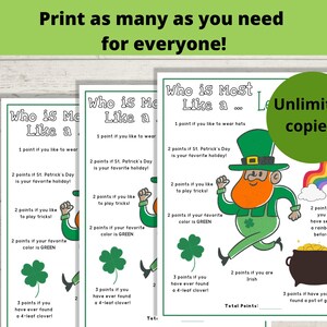 Who is Most Like a Leprechaun Game - Leprechaun Game, St Patricks Day ...