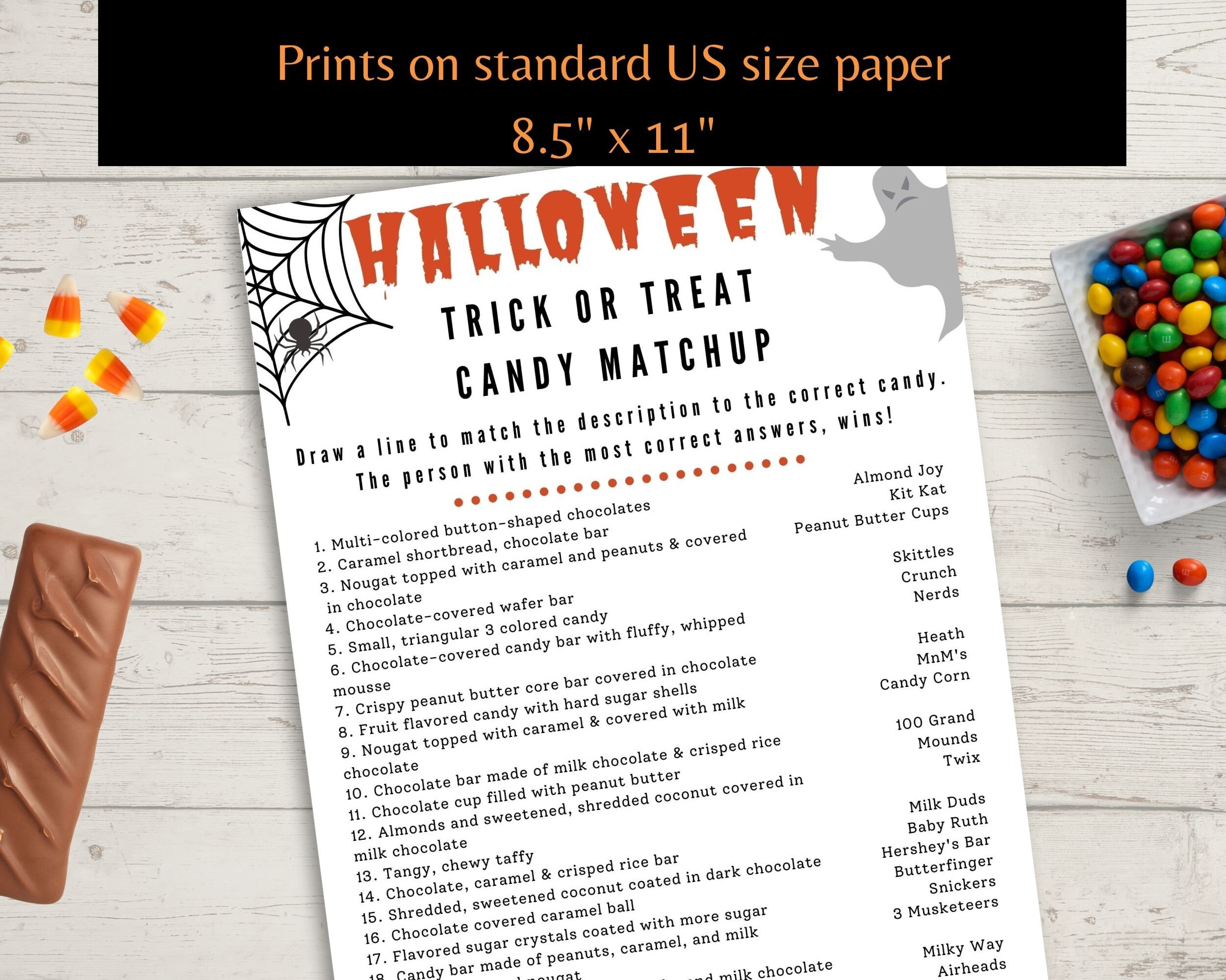 Halloween Candy Match Game Hallowen Candy Game Trick or - Etsy