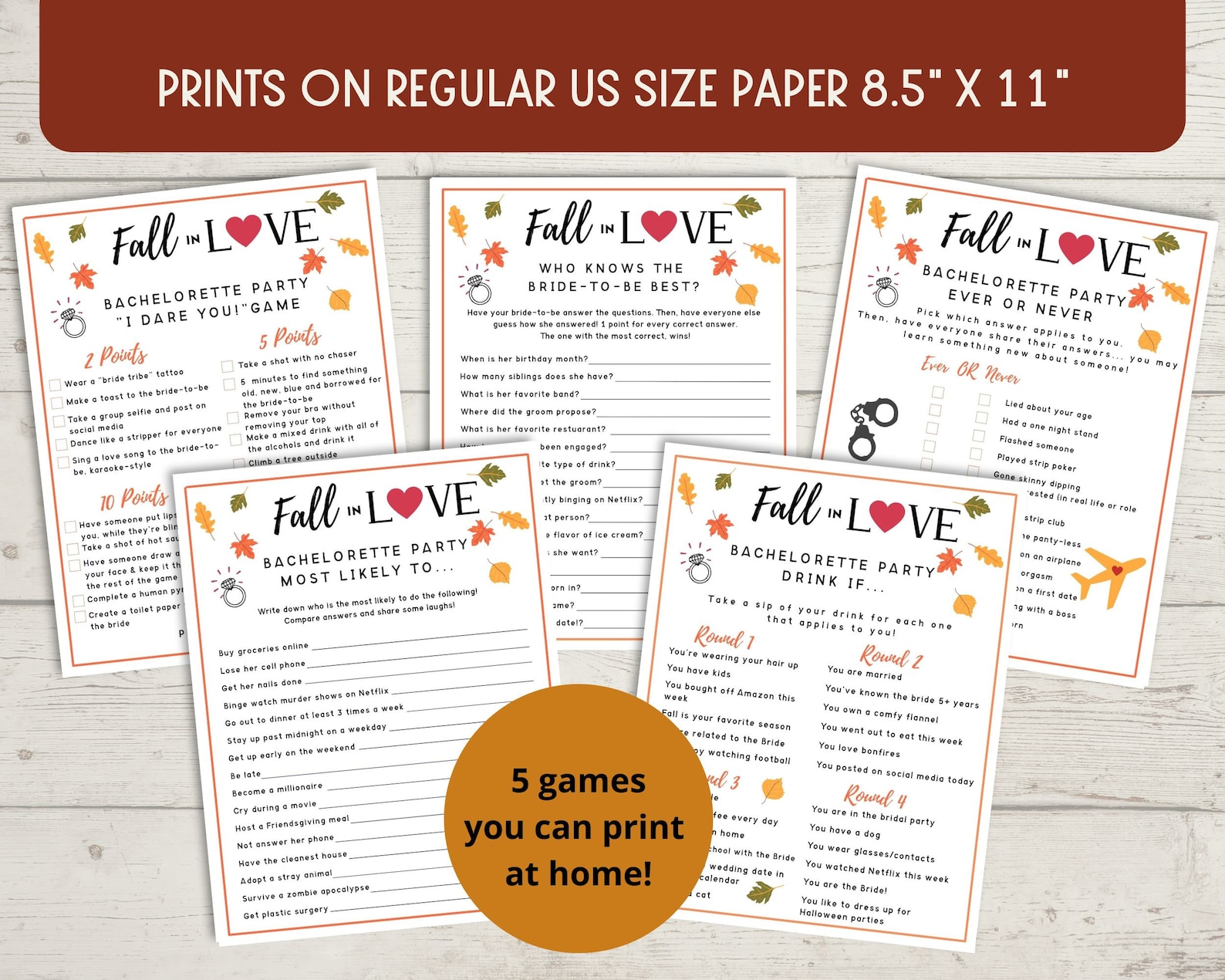 Fall Bachelorette Party Game Bundle - Autumn Bachelorette Party Games ...