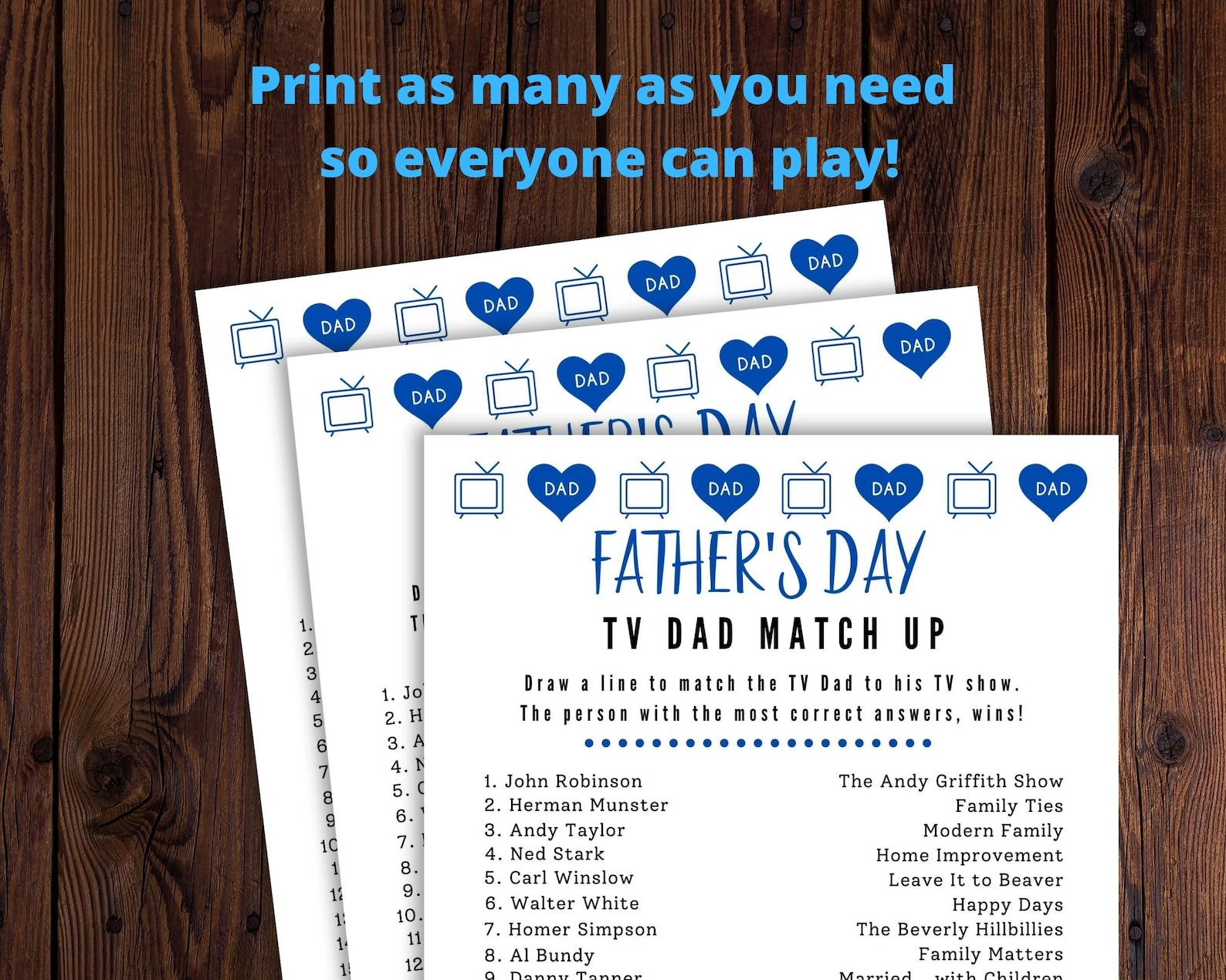 Father's Day Game, Father's Day Trivia Game, Dad's Day Game, Match up ...