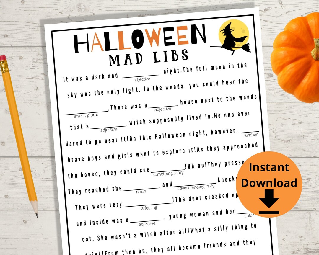 Halloween Mad Libs - Halloween Printable Game, Kids Halloween Game ...