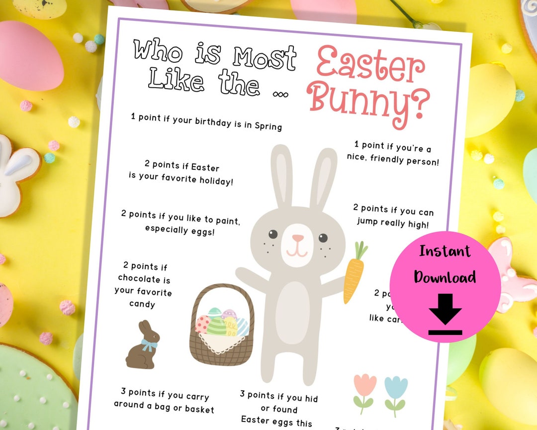 Who is Most Like the Easter Bunny - Kids Easter Game, Easter Printable ...