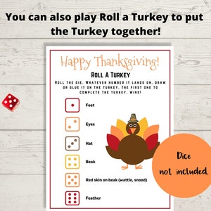 Gratitude Game - Roll a Turkey Game, Turkey Printable, Thanksgiving ...