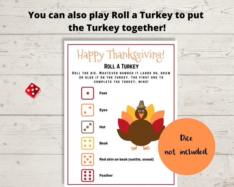 Gratitude Game Roll a Turkey Game, Turkey Printable, Thanksgiving Game ...