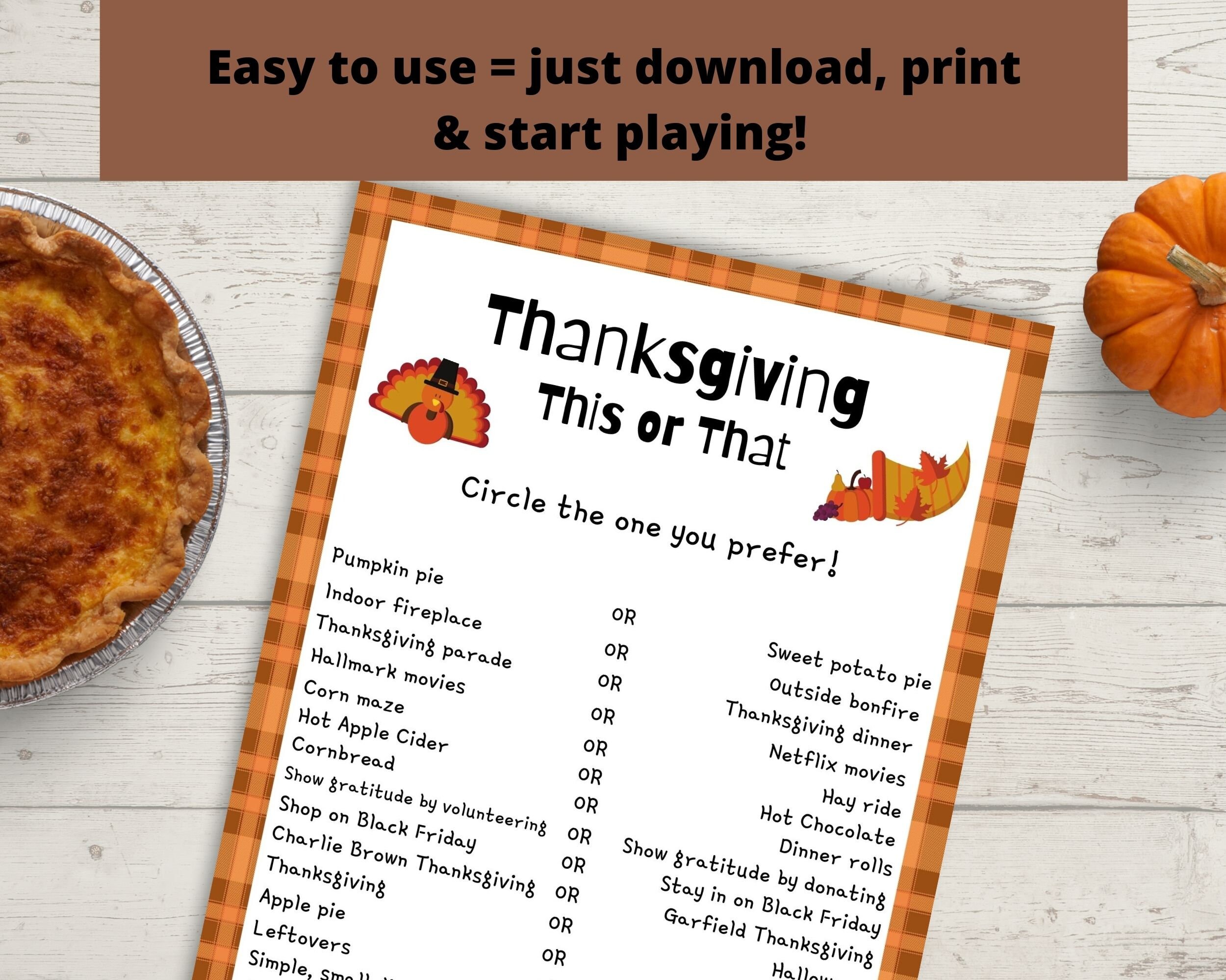 Thanksgiving This or That Game Friendsgiving Party Get Together Game ...