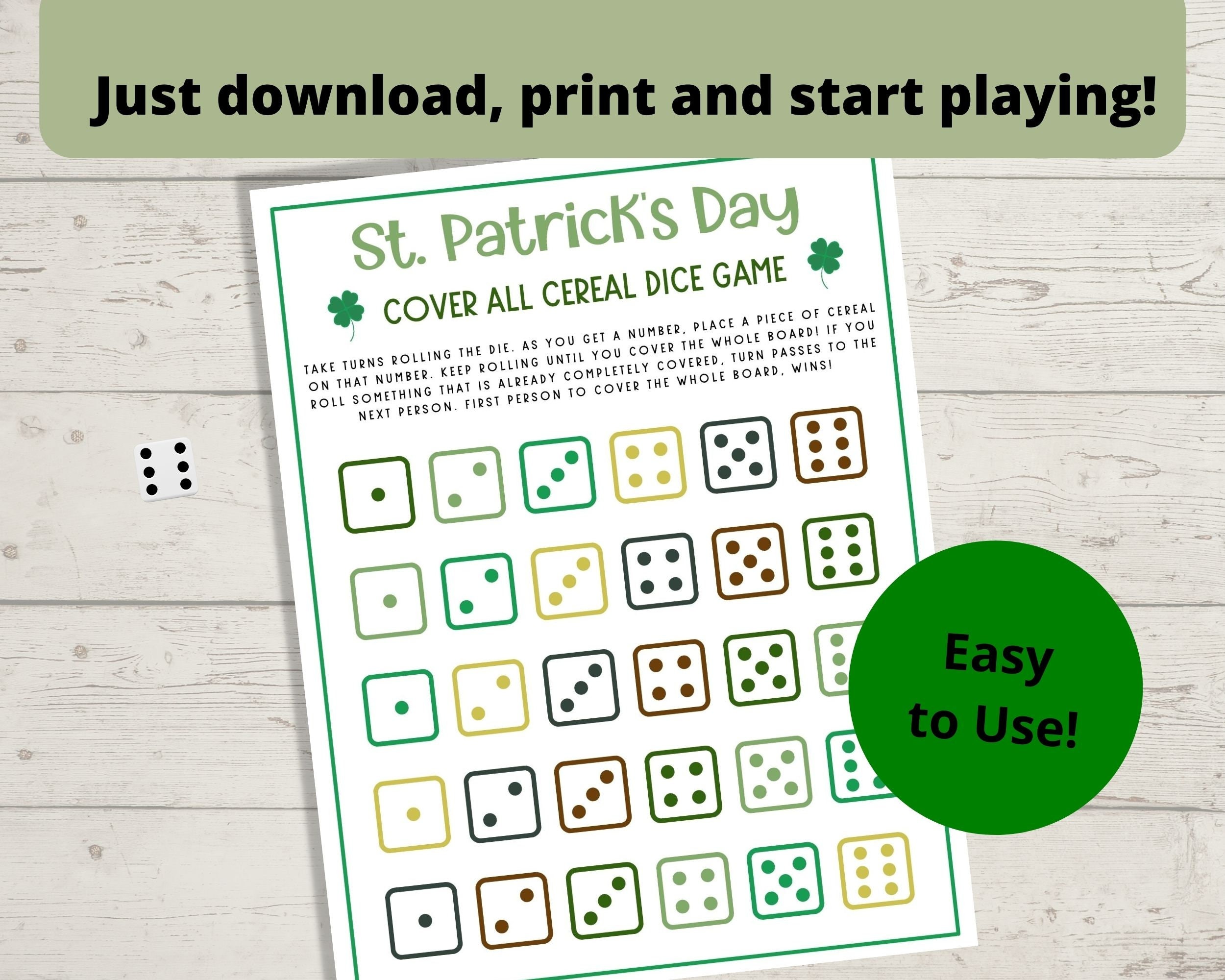 St. Patrick's Day Cover All Cereal Dice Kid's Game St. Paddy's Day ...