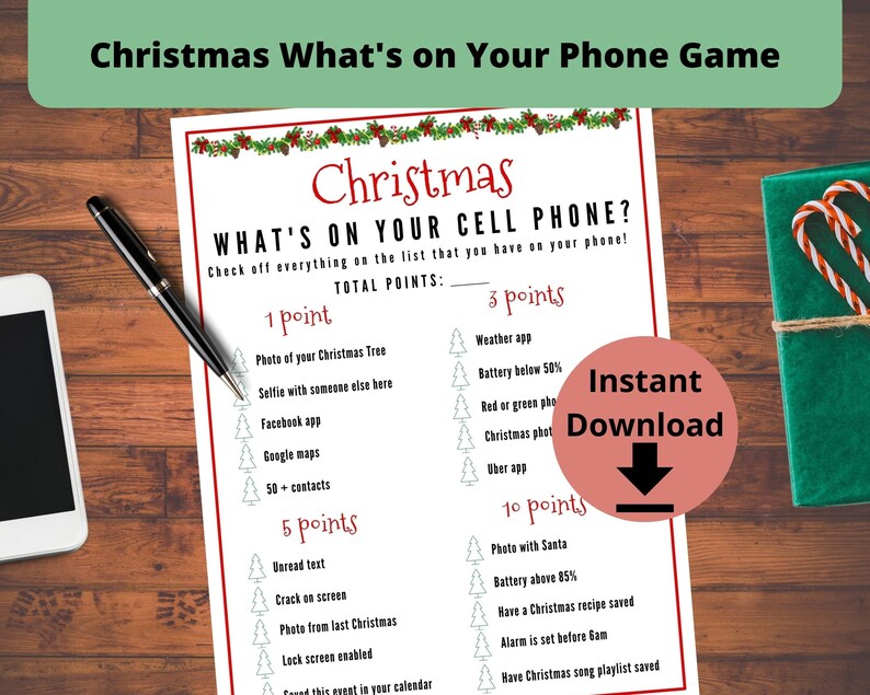 Christmas What's on Your Phone Game Printable Holiday Party Game, Whats ...