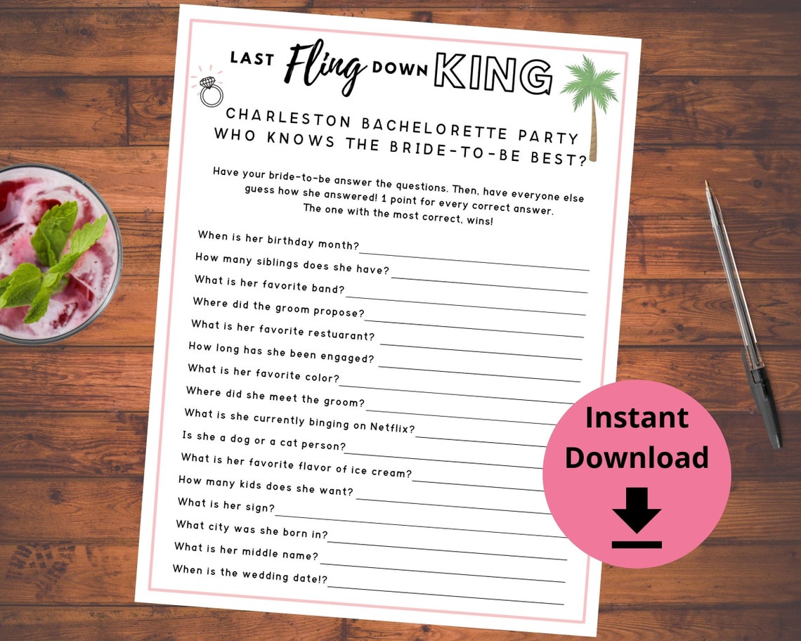 Charleston Bachelorette Game - Who Knows Her Best, Last Fling Down King ...