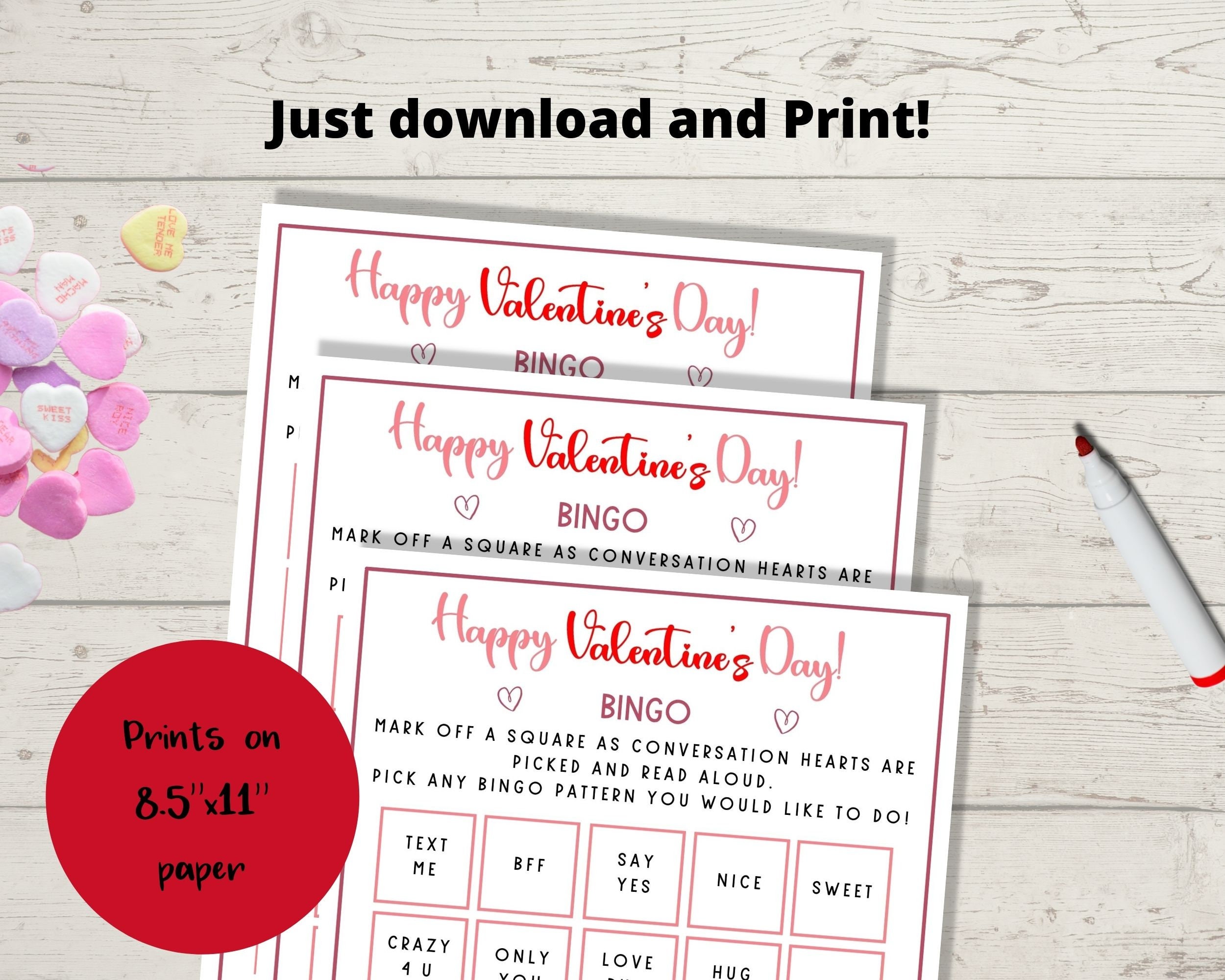 Valentine's Day Bingo Game Conversation Heart Bingo - Etsy