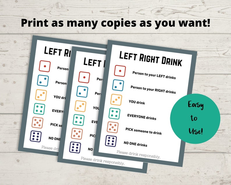 Left Right Drink Party Game - Drunk Dice Game, Left Right Center for ...
