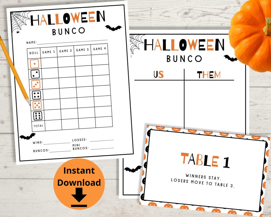 Halloween Bunco - Bunco Score Cards, Printable Bunco Game, Fall Bunco ...