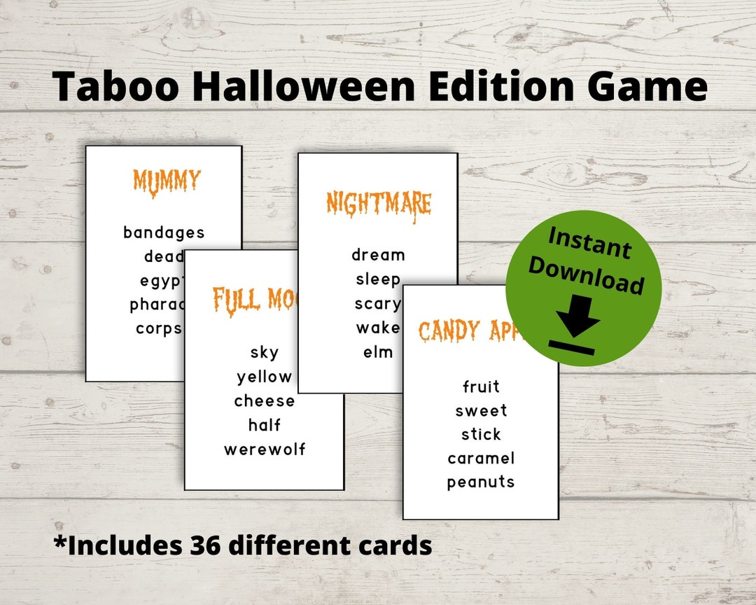 Taboo Halloween Game - Halloween Forbidden Words, Printable Halloween ...