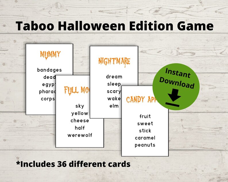 Taboo Halloween Game - Halloween Forbidden Words, Printable Halloween ...
