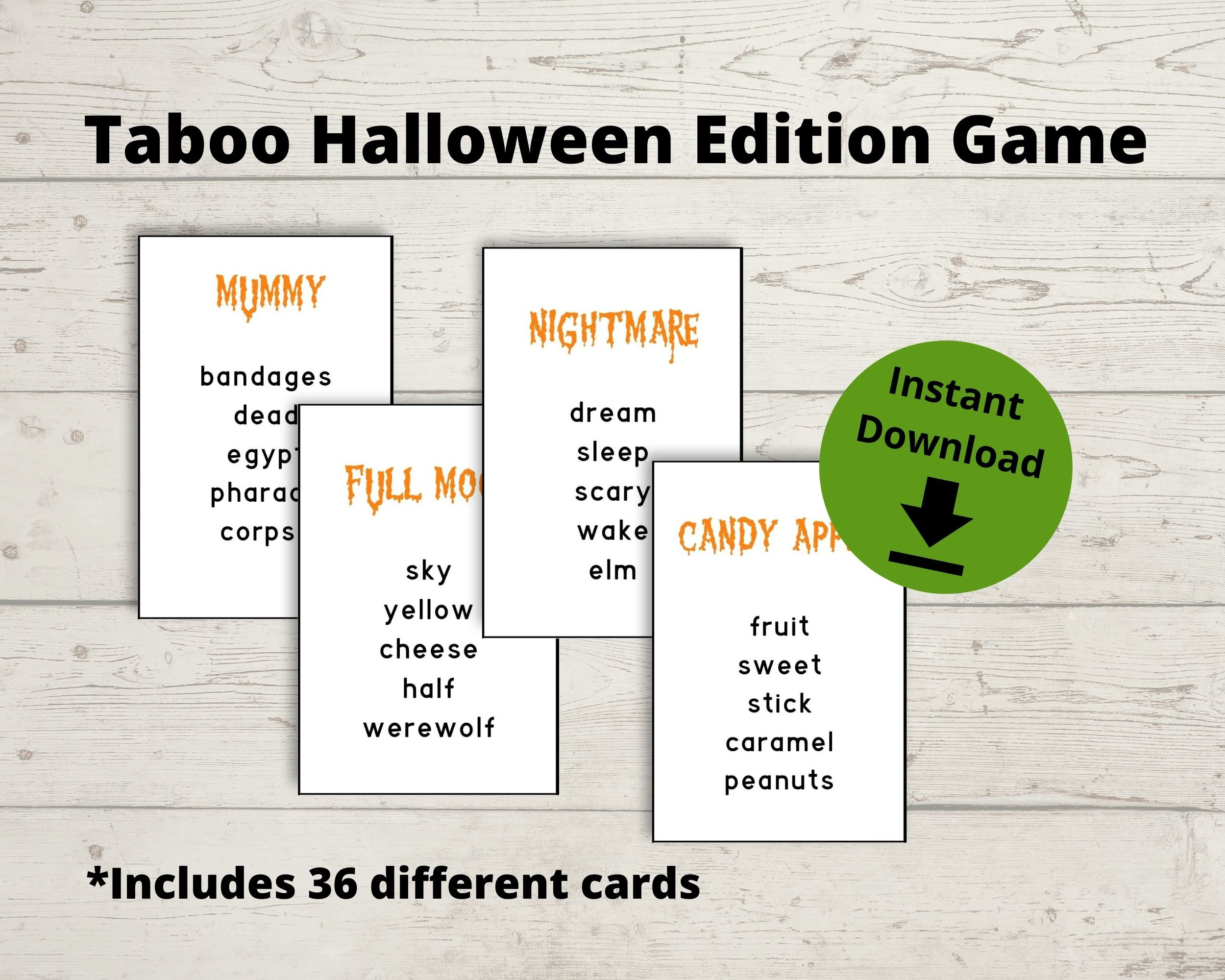 Taboo Halloween Game Halloween Forbidden Words, Printable Halloween ...