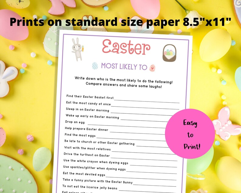 Easter Most Likely to Game - Adult Easter Game, Family Easter Game ...