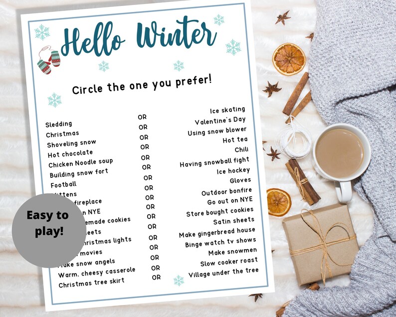 Winter This or That Game Holiday Would You Rather Printable, Children's ...