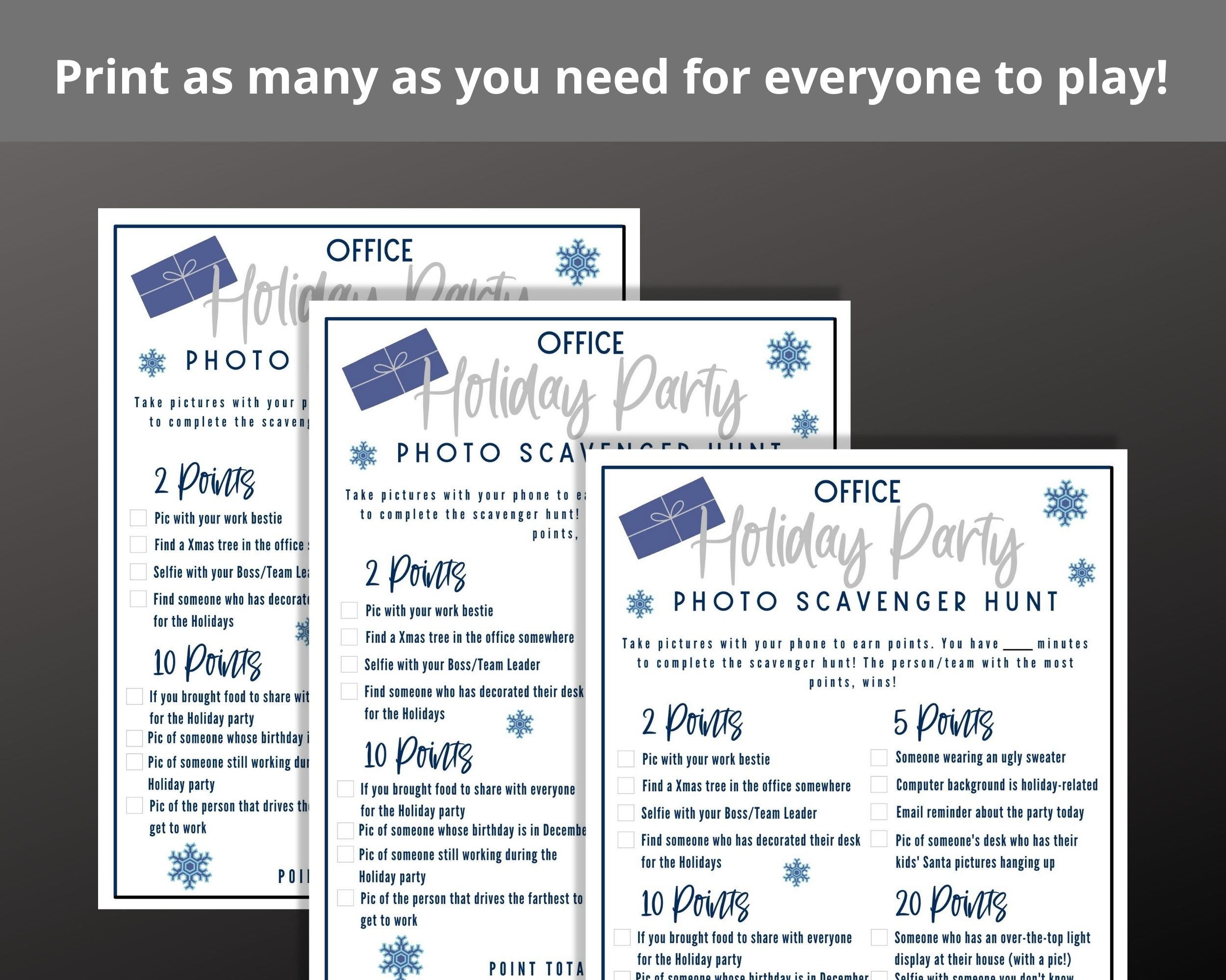 Holiday Office Party Scavenger Hunt Game - Work Christmas Party Game ...