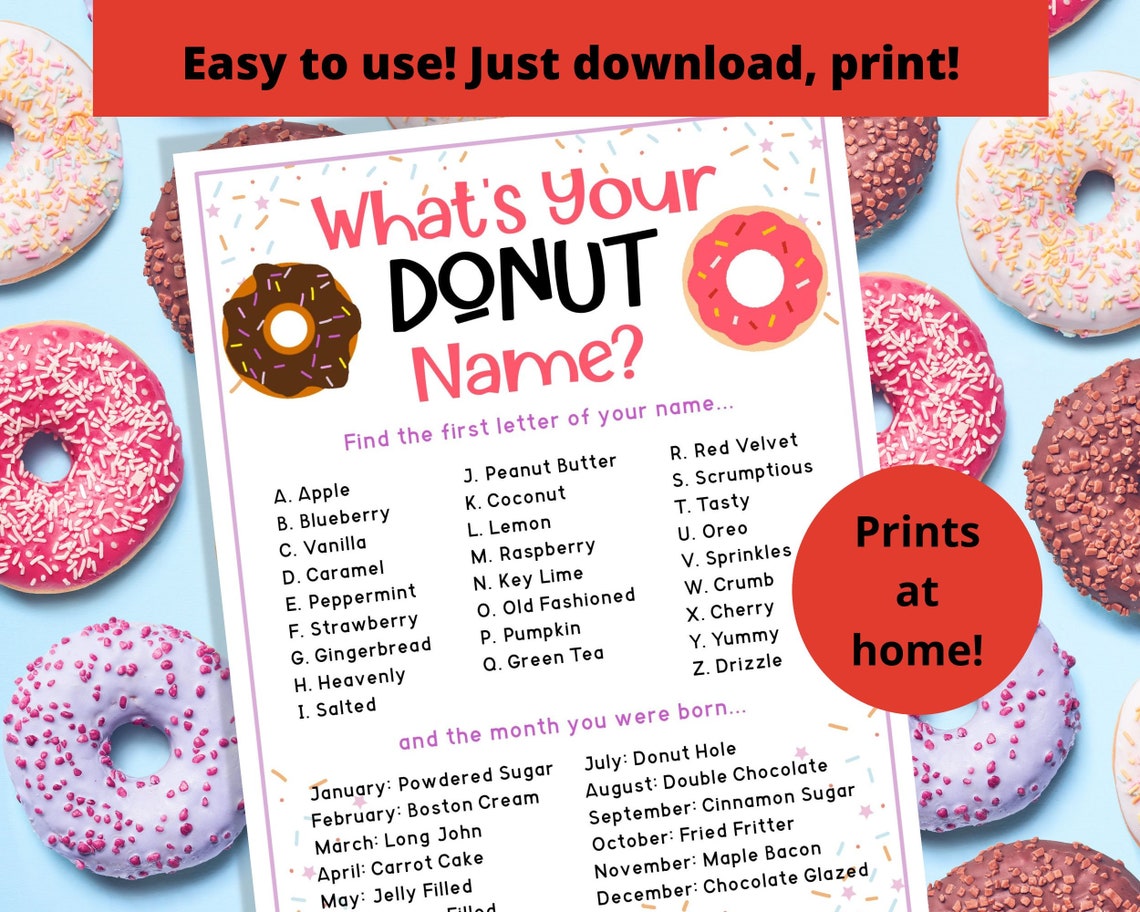 What's Your Donut Name Game Name Generator, Donut Birthday Party ...
