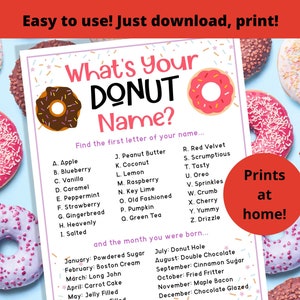 What's Your Donut Name Game - Name Generator, Donut Birthday Party ...
